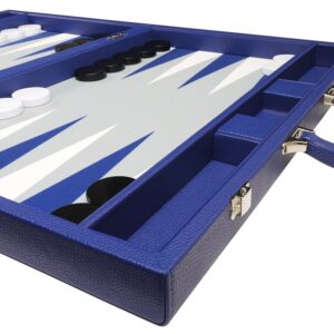 19-inch Premium Backgammon Set - Large Size - Indigo Blue Board, White and Navy Blue Points