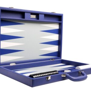 19-inch Premium Backgammon Set - Large Size - Indigo Blue Board, White and Navy Blue Points