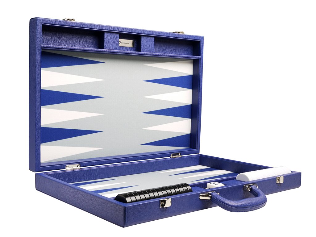 19-inch Premium Backgammon Set - Large Size - Indigo Blue Board, White and Navy Blue Points