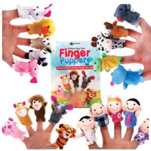 20-piece story time finger puppets set - cloth velvet puppets - 14 animals and 6 people family members