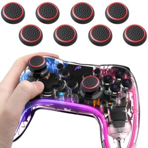 fosmon (set of 8) analog stick joystick controller performance thumb grips for ps4, ps3, xbox one, one x, one s, 360, compatible with nintendo switch pro (black and red)