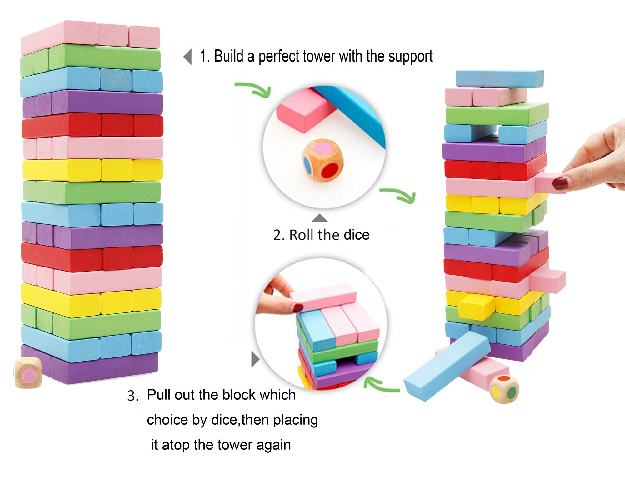 Lewo Wooden Stacking Board Games Building Blocks for Kids Boys Girls- 48 Pieces