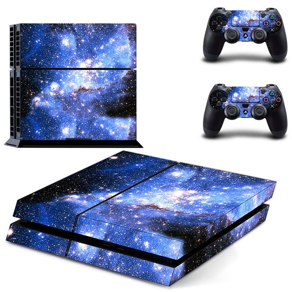 UUShop Galaxy Blue Galactic Game Vinyl Decal Protective Cover Sticker for Sony PlayStation 4 PS4 Console and 2 Dualshock Controllers Skin