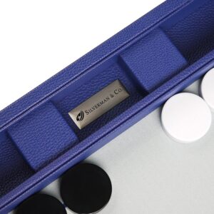 19-inch Premium Backgammon Set - Large Size - Indigo Blue Board, White and Navy Blue Points