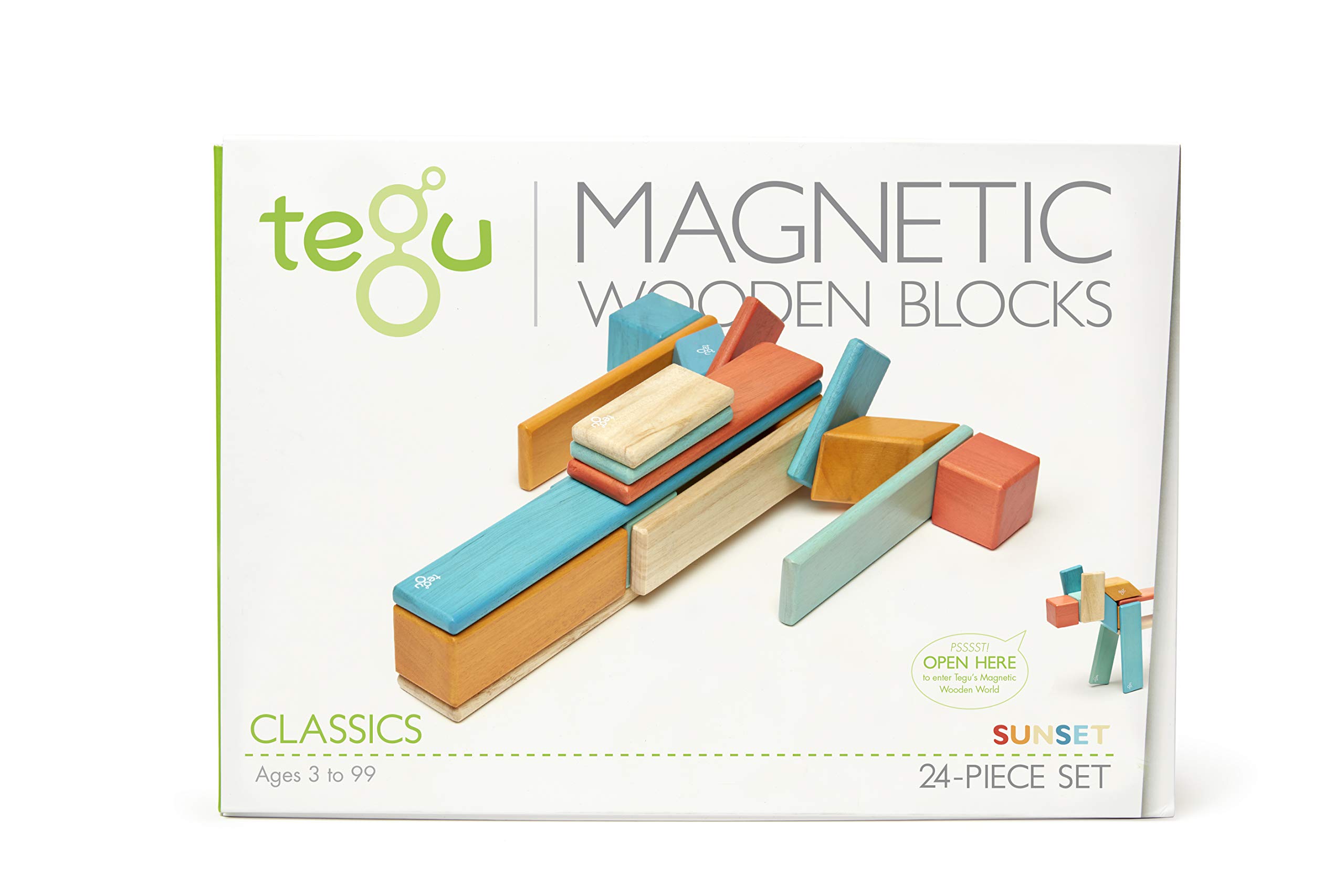 24 Piece Tegu Magnetic Wooden Block Set, Sunset, 1-99 years old