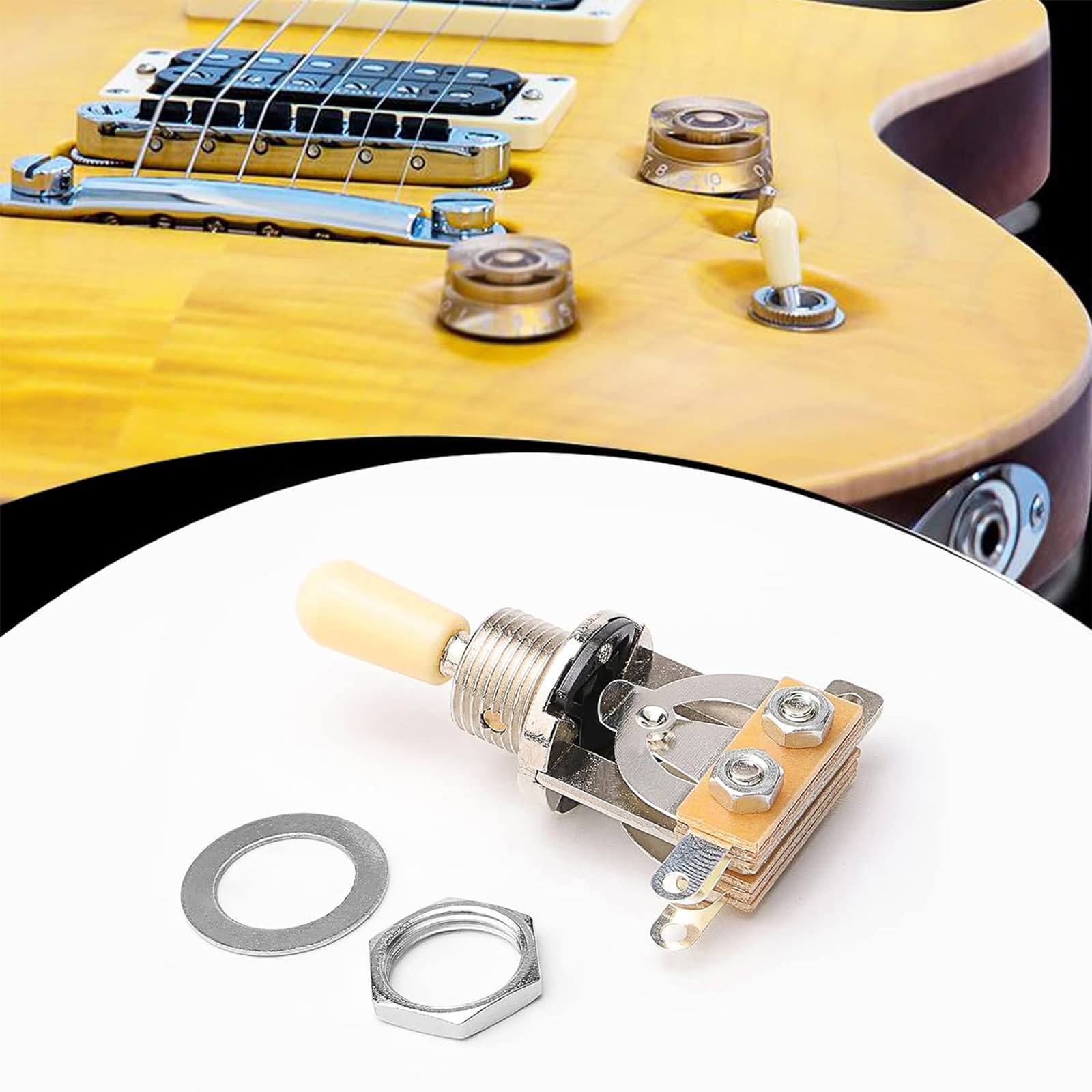 Chrome 3 Way Electric Guitar Pickup Toggle Switch with Cream Tip Knob Cap