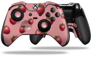 strawberries on pink - wraptorskinz decal style vinyl skin wrap compatible with xbox one elite wireless controller (controller not included)