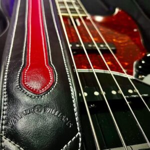 Walker & Williams C-34 Handmade Red and Black Premium Signature Grain Leather Padded Strap 3 1/4" Wide For Acoustic, Electric, And Bass Guitars