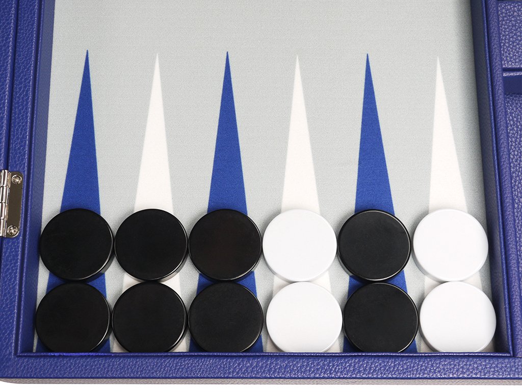 19-inch Premium Backgammon Set - Large Size - Indigo Blue Board, White and Navy Blue Points