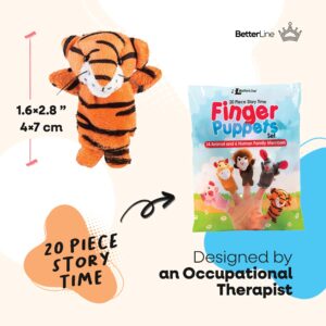 20-Piece Story Time Finger Puppets Set - Cloth Velvet Puppets - 14 Animals and 6 People Family Members