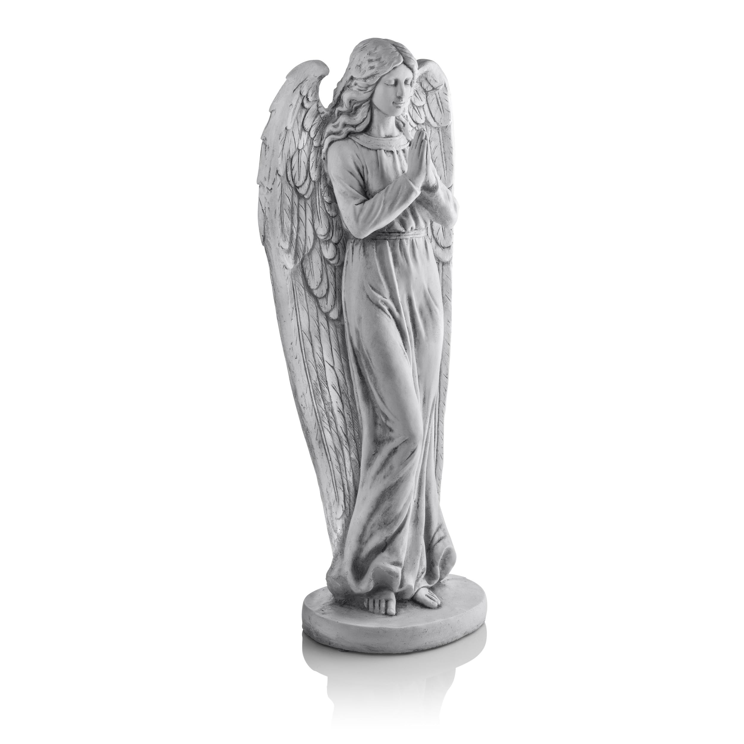 Alpine Corporation 47" Tall Indoor/Outdoor Praying Angel Statue Yard Art Decoration, Light Gray