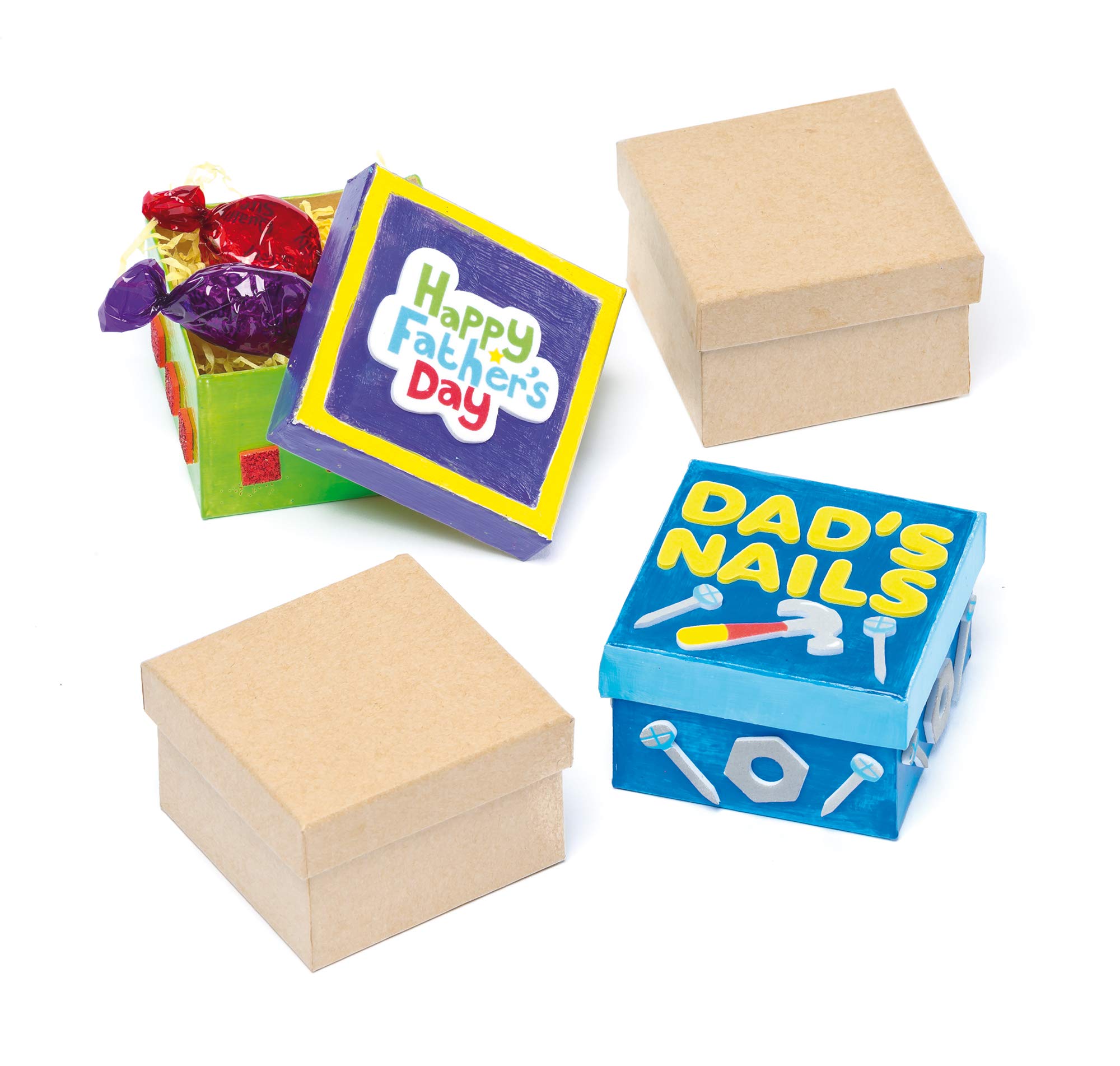 Baker Ross Box, for Kids to Paint, Decorate and Personalise for Arts and Crafts Activities (Pack of 6), 75mm x 75mm, Brown