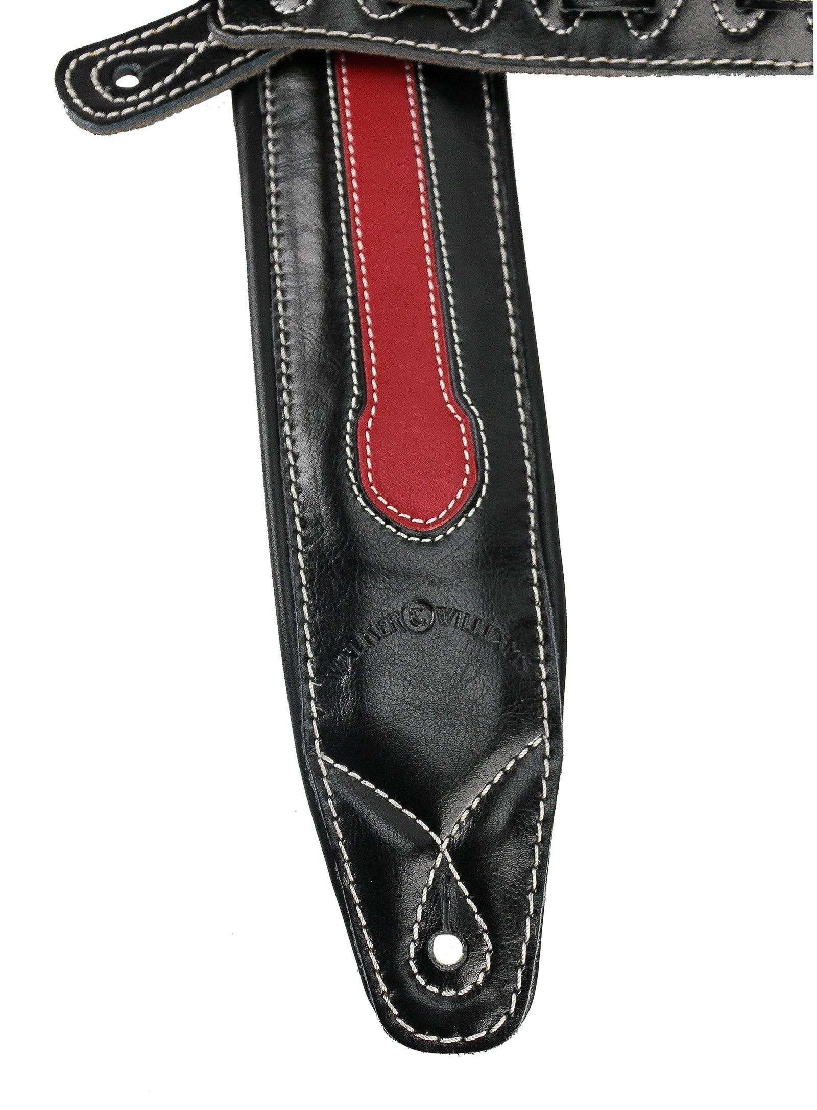 Walker & Williams C-34 Handmade Red and Black Premium Signature Grain Leather Padded Strap 3 1/4" Wide For Acoustic, Electric, And Bass Guitars