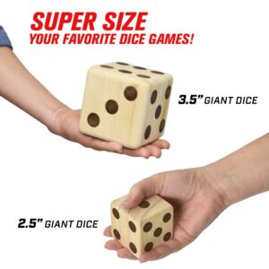 GoSports Giant Wooden Playing Dice Set with Rollzee and Farkle Scoreboard - Includes 6 Dice, Dry-Erase Scoreboard and Canvas Tote Bag - Choose 2.5 Inch or 3.5 Inch Dice