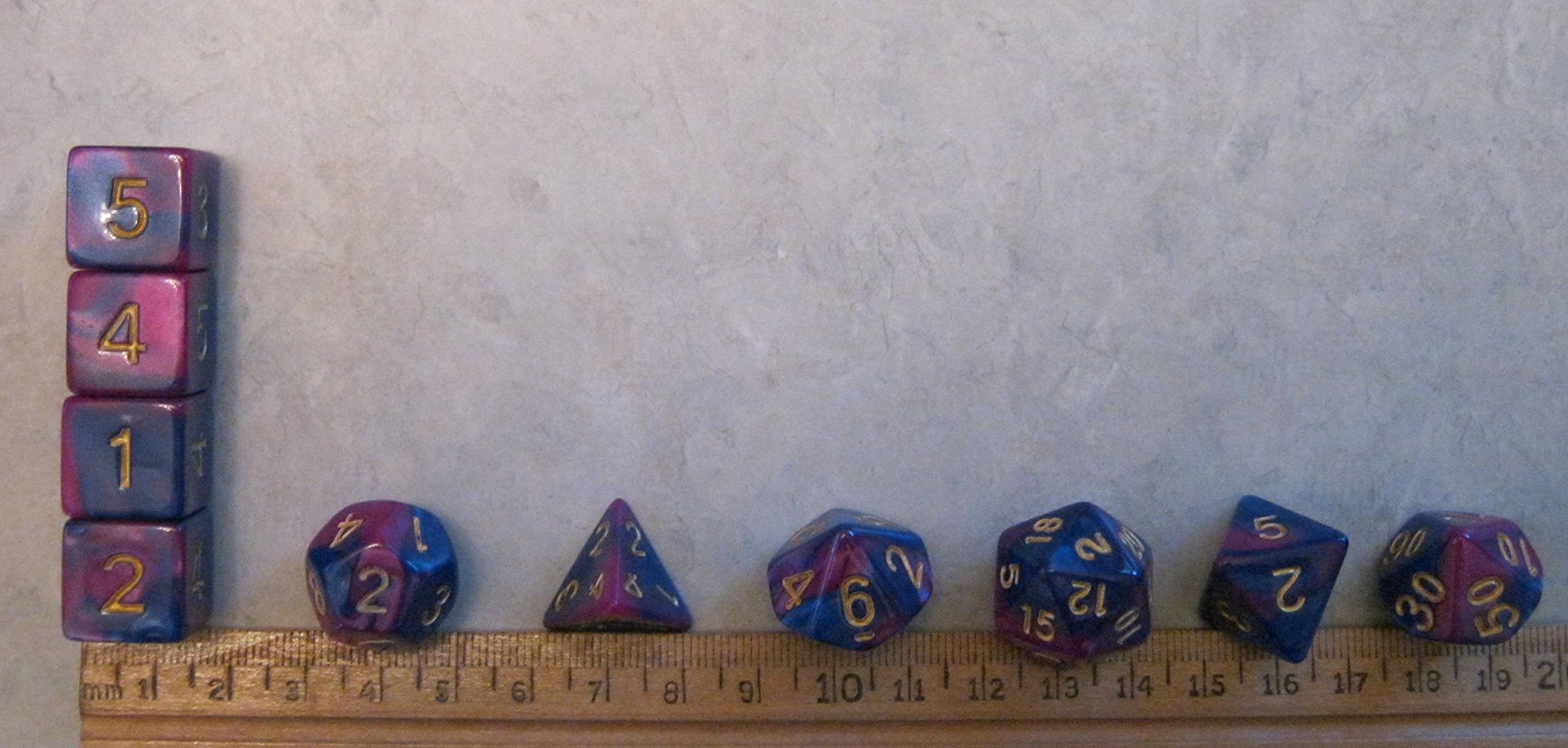 Cosmic (Purple / Blue) RPG D&D Dice Set: 7 + 3d6 = 10 polyhedral die plus bag!