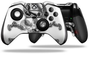 chrome skull on white - wraptorskinz decal style vinyl skin wrap compatible with xbox one elite wireless controller (controller not included)