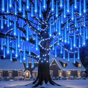 adecorty outdoor christmas lights meteor shower lights ul certified 8 tubes 192 led snow falling rain drop lights dripping icicle string lights for christmas tree decorations xmas wedding party, blue