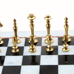 StonKraft Collectible White & Black Marble Chess Board Set + Brass Chess Pieces Pawns - Decorative Stone Chess - Home Décor - 15" Inches