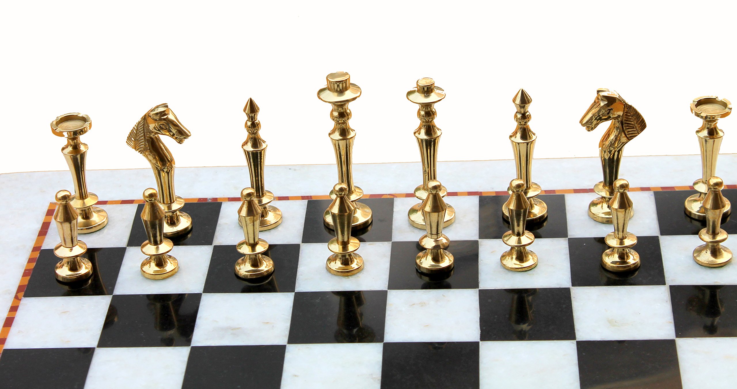 StonKraft Collectible White & Black Marble Chess Board Set + Brass Chess Pieces Pawns - Decorative Stone Chess - Home Décor - 15" Inches