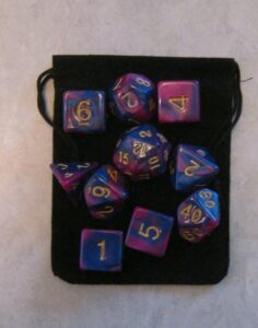 cosmic (purple / blue) rpg d&d dice set: 7 + 3d6 = 10 polyhedral die plus bag!