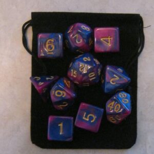 Cosmic (Purple / Blue) RPG D&D Dice Set: 7 + 3d6 = 10 polyhedral die plus bag!