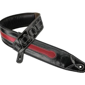 Walker & Williams C-34 Handmade Red and Black Premium Signature Grain Leather Padded Strap 3 1/4" Wide For Acoustic, Electric, And Bass Guitars