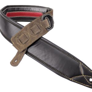 Walker & Williams C-34 Handmade Red and Black Premium Signature Grain Leather Padded Strap 3 1/4" Wide For Acoustic, Electric, And Bass Guitars