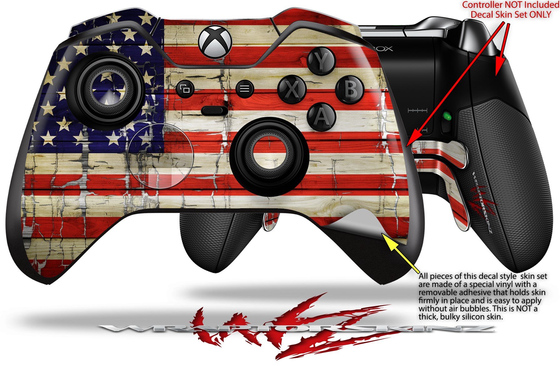 Painted Faded and Cracked USA American Flag - WraptorSkinz Decal Style Vinyl Skin Wrap compatible with XBOX One ELITE Wireless Controller (CONTROLLER NOT INCLUDED)