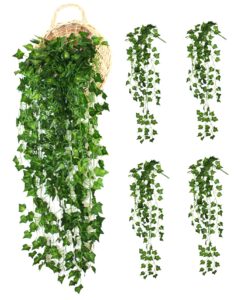 aliersa 4-bunchs outdoor artificial plants hanging ivy garland fake vines leaves greenery decoration for home wall garden wedding party bar garland outside decor