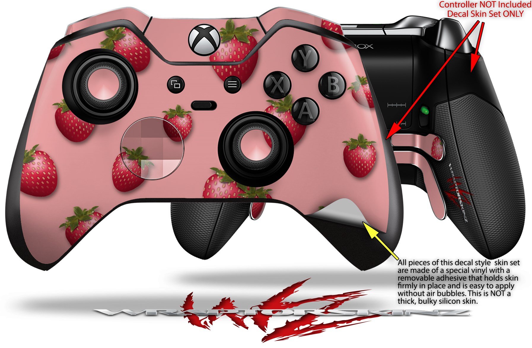 Strawberries on Pink - WraptorSkinz Decal Style Vinyl Skin Wrap compatible with XBOX One ELITE Wireless Controller (CONTROLLER NOT INCLUDED)