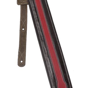 Walker & Williams C-34 Handmade Red and Black Premium Signature Grain Leather Padded Strap 3 1/4" Wide For Acoustic, Electric, And Bass Guitars