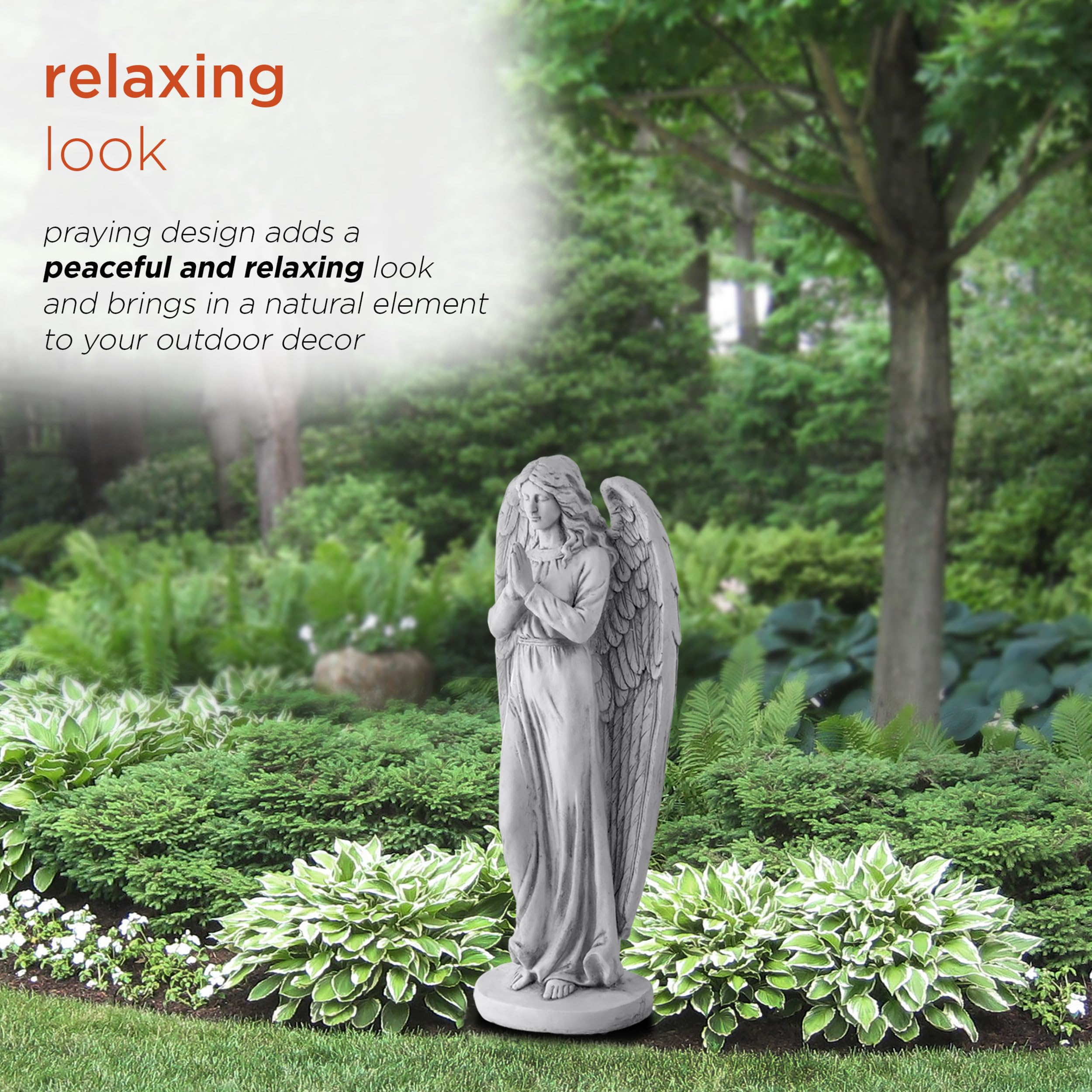 Alpine Corporation 47" Tall Indoor/Outdoor Praying Angel Statue Yard Art Decoration, Light Gray