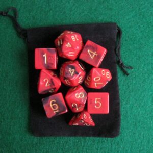 dragon fire (red / black) rpg d&d dice set: 7 + 3d6 = 10 polyhedral die plus bag!