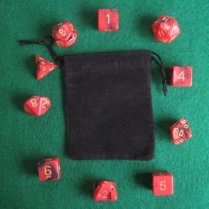 Dragon Fire (Red / Black) RPG D&D Dice Set: 7 + 3d6 = 10 polyhedral die plus bag!