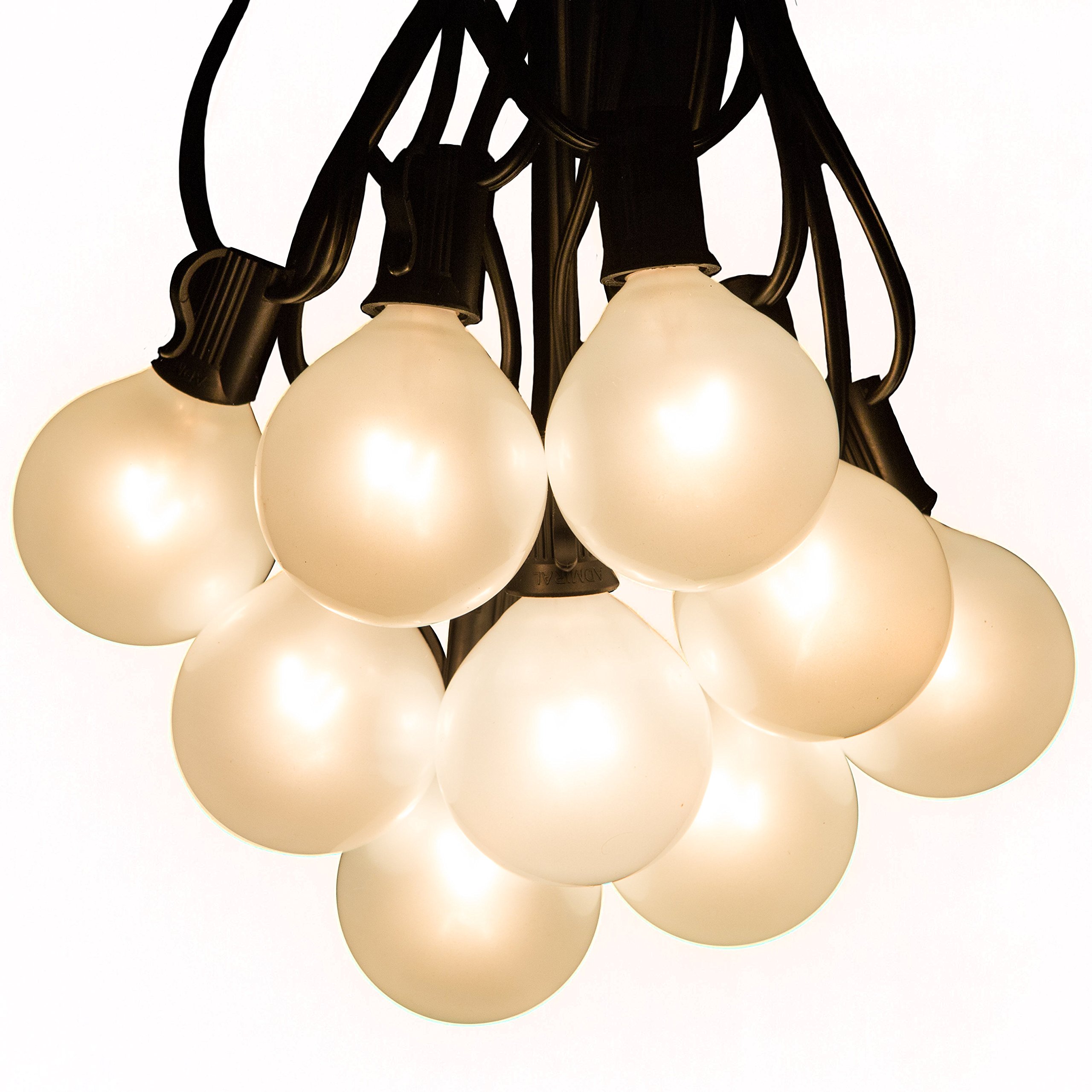 Hometown Evolution, Inc. White Pearl Outdoor Patio Globe String Lights (25 Foot, G50 White Pearl 2" Bulbs +1 Free Spare - Black Wire)