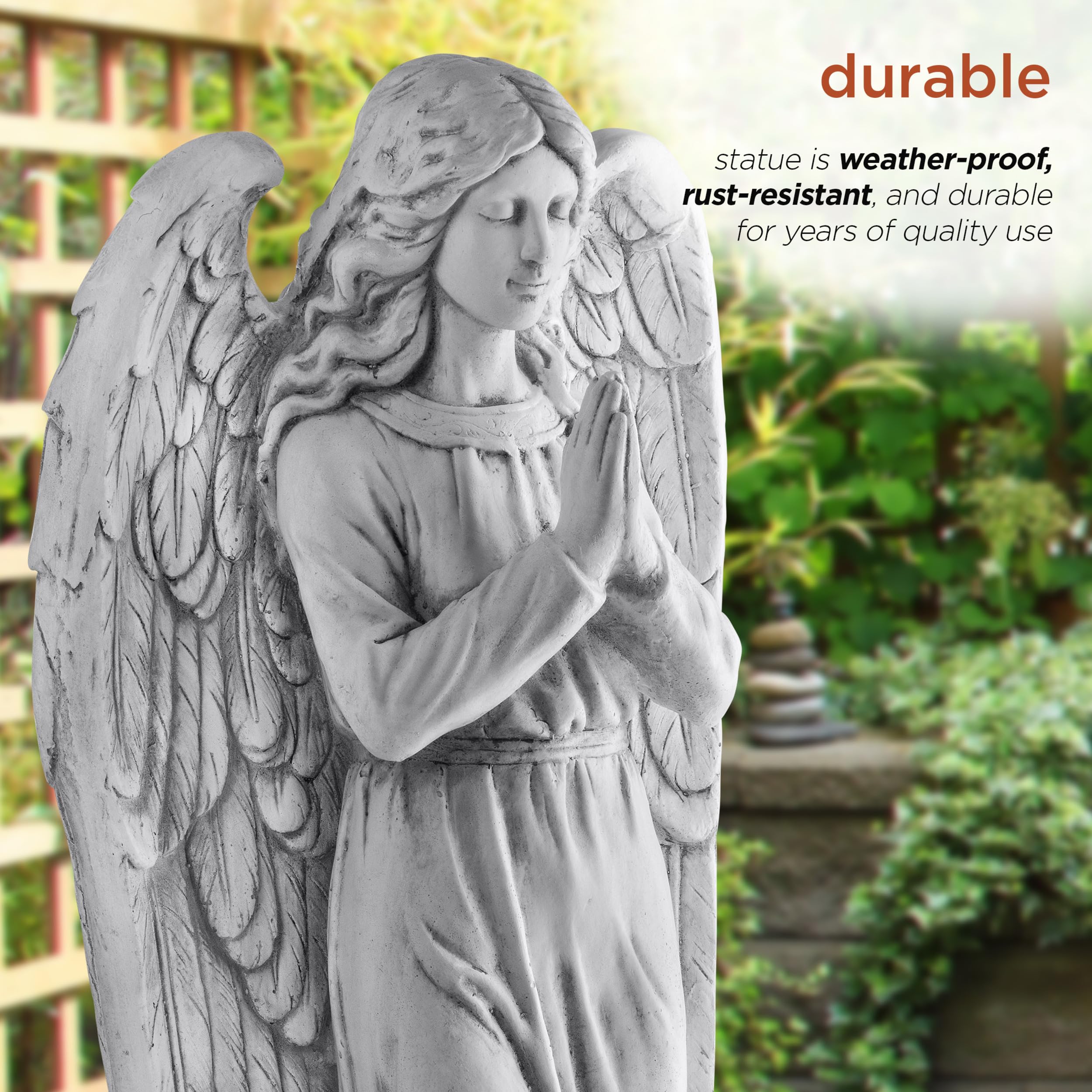 Alpine Corporation 47" Tall Indoor/Outdoor Praying Angel Statue Yard Art Decoration, Light Gray