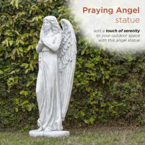 Alpine Corporation 47" Tall Indoor/Outdoor Praying Angel Statue Yard Art Decoration, Light Gray