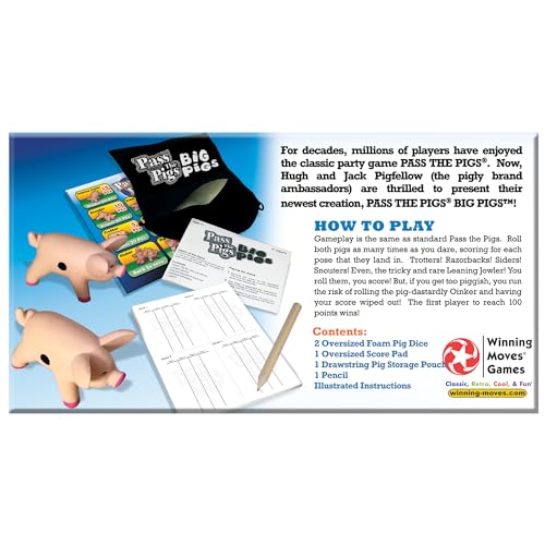 Pass The Pigs Big Pigs by Winning Moves Games USA, Hysterical Pig-Dice Rolling Game with Oversized Foam Pigs for 2 to 4 Players, Ages 8 +