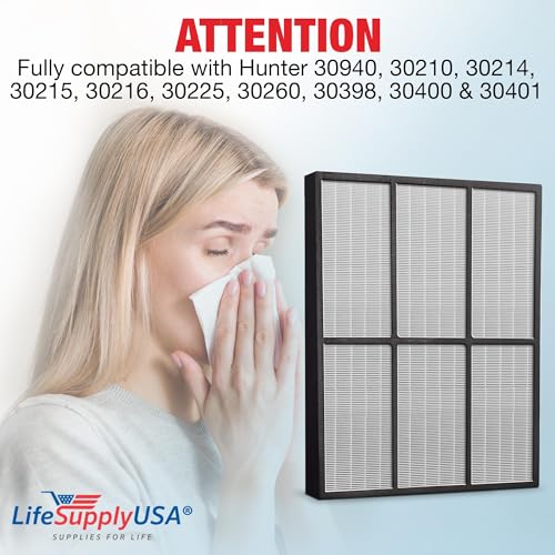 LifeSupplyUSA Filter Replacement Compatible with Hunter 30940 30210 30214 30215 30216 30225 30260 30398 30400 30401