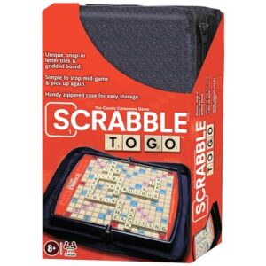 winning moves games scrabble to go usa, a travel version of the world's favorite word game, for 2 to 4 players, ages 8+ (1202), black,red