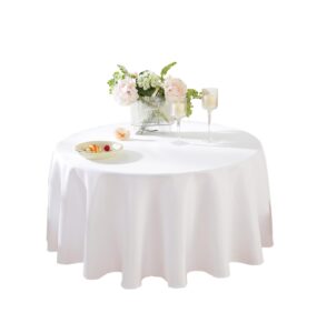 craft and party round tablecloth, 120 inch white tablecloth, polyester fabric washable table cloth for home, party, wedding or restaurant use.