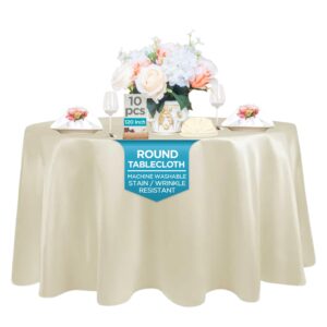 10-pack 120-inch round ivory polyester tablecloths – machine washable, durable, wrinkle-resistant linens for 8-foot tables – ideal for weddings, banquets, restaurants, parties