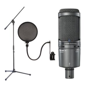 audio technica at2020usb+ plus condenser microphone with boom stand and pop filter