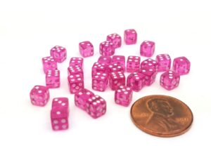 koplow games set of 30 d6 5mm transparent rounded corner dice - purple with white pips