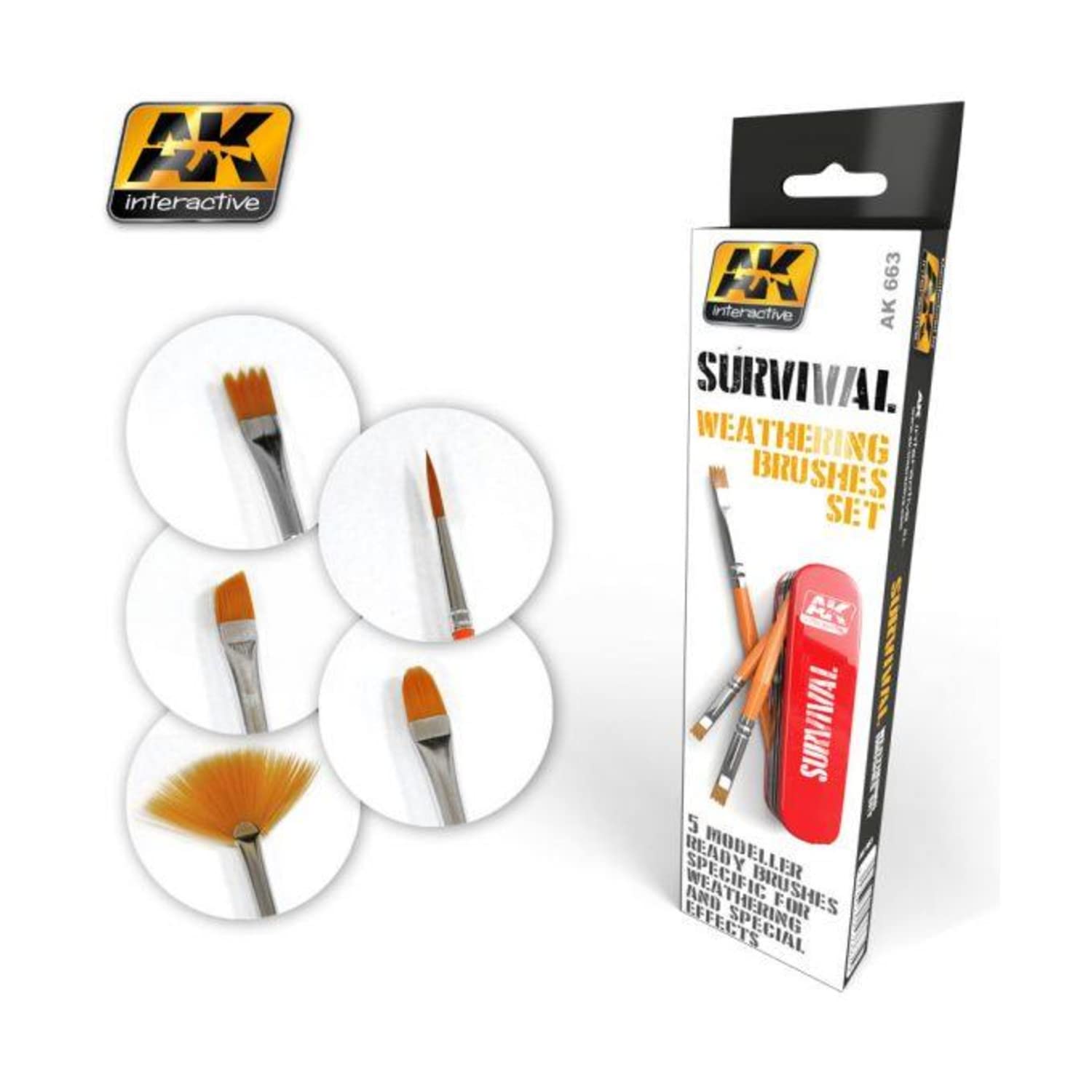 AKI663 AK Interactive - Survival Weathering Brushes Set