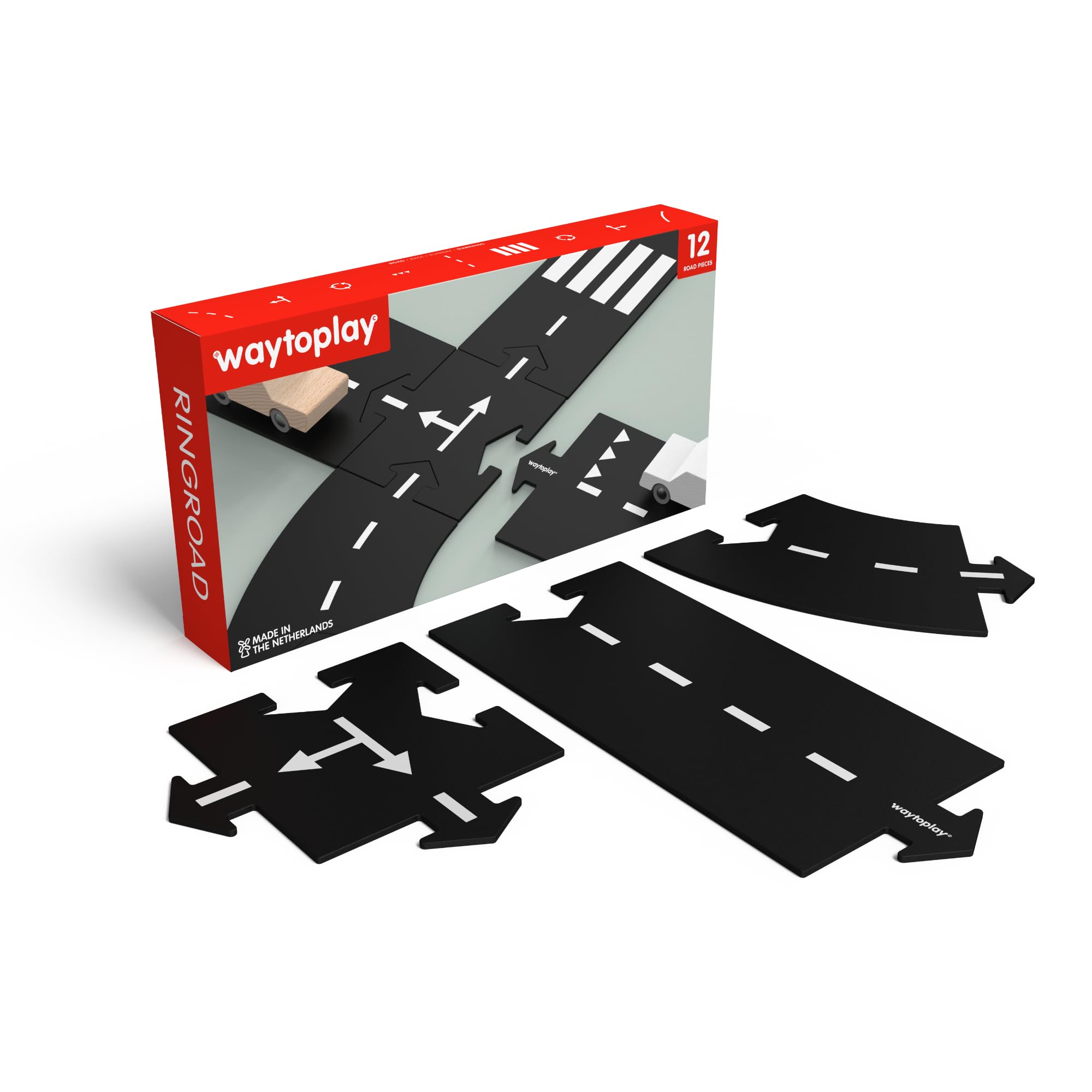 Waytoplay Ringroad, 12 Piece Circuit for Toy Cars - Flexible, Indestructible, and Waterproof - Modular Car Tracks - Made in The Netherlands