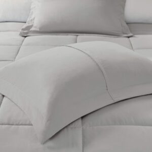 Madison Park Sarasota All Season Microcell Down Alternative Box Quilted Comforter Mini Set, Twin, Grey