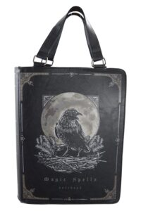 restyle gothic raven moon magic spells book shape handbag black medium