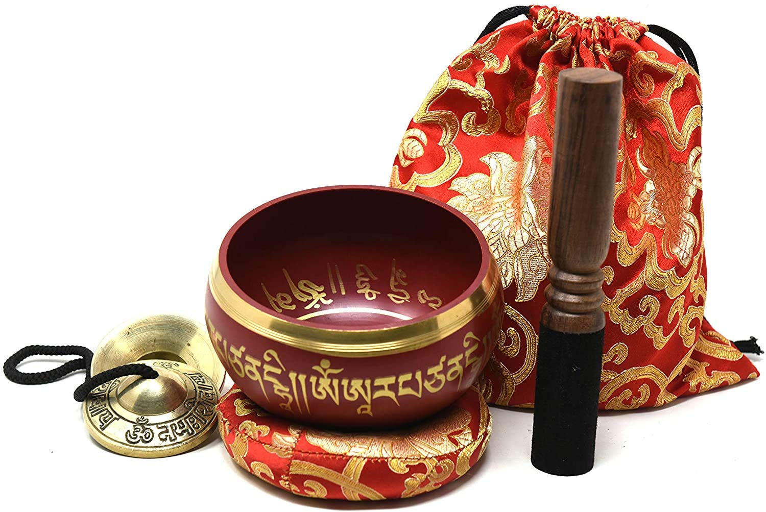 5.25 Inch Tibetan Meditation Yoga Singing Bowl Set with free wooden Mallet Cushion Om Tingsha Cymbals from Nepal, Singing bowls.