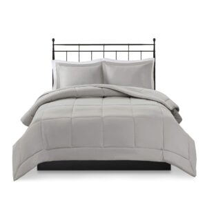 Madison Park Sarasota All Season Microcell Down Alternative Box Quilted Comforter Mini Set, Twin, Grey